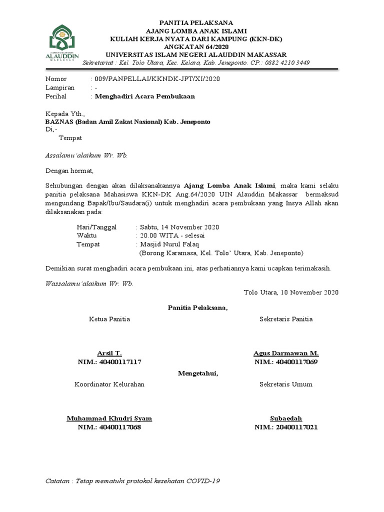 Surat Menghadiri Acara Pembukaan | PDF