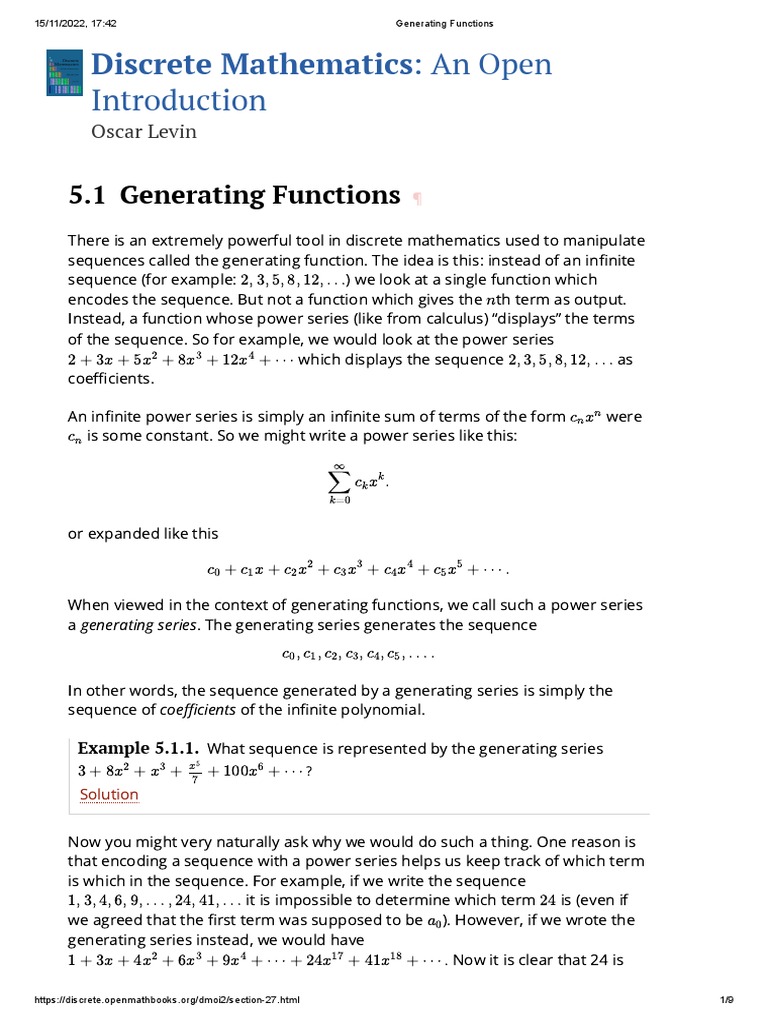 Generating Functions1 | PDF