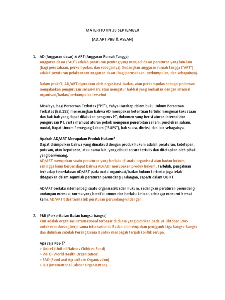 Materi Jutin 30 September (Ad, Art, PBB & Asean) | PDF | Politik
