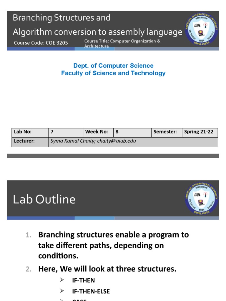 COA - Lab - Lecture-5 If Else | PDF | Assembly Language | Computing