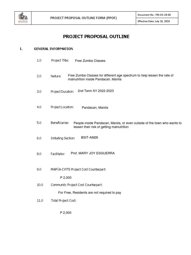 Form - Project Proposal Outline Form (CWTS) | PDF | Malnutrition ...