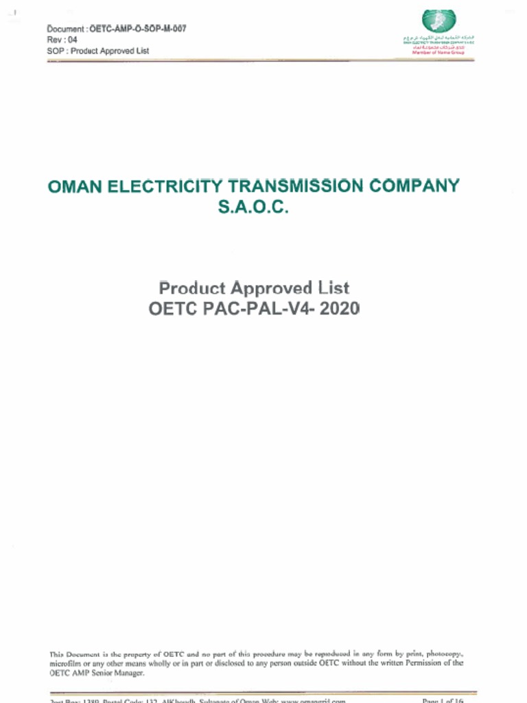 OETC Product Approval List (Rev.04) | PDF