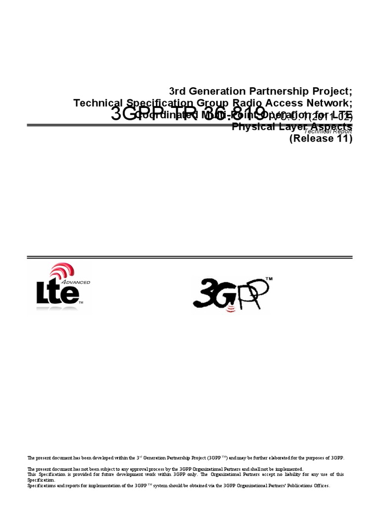 3GPP TR 36.819 | PDF | Lte Advanced | Information And Communications Technology