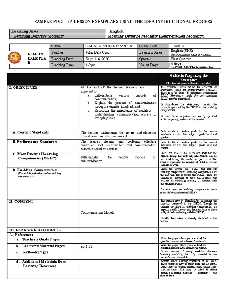 Grade 11 Oral Communication Lesson Plan | PDF