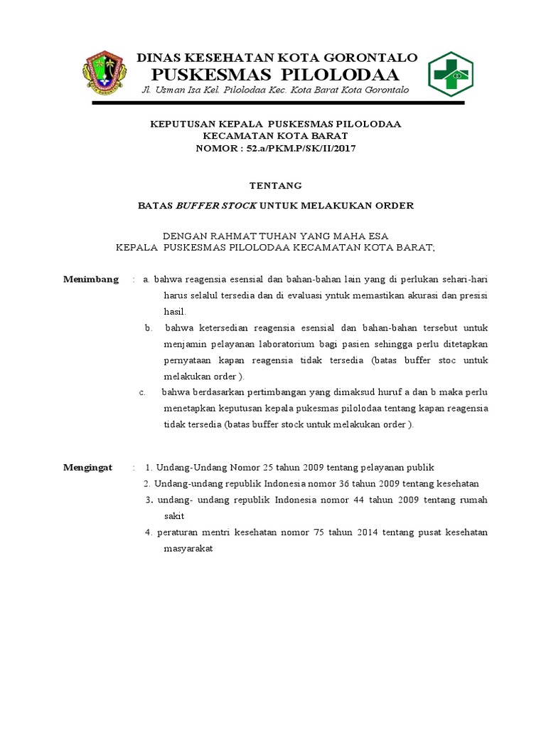 8.1.5.2 SK - Batas Buffer Stok Untuk Pengadaan Reagensia - Rev | PDF