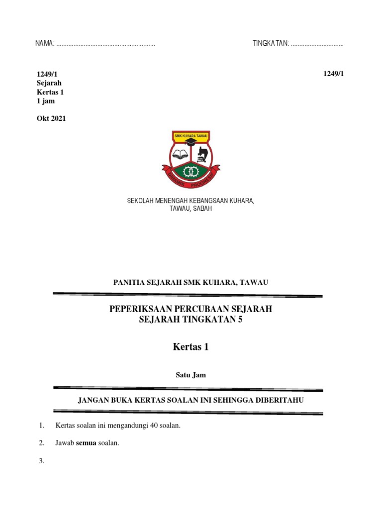 (SEJ) SAB Tawau K1 | PDF