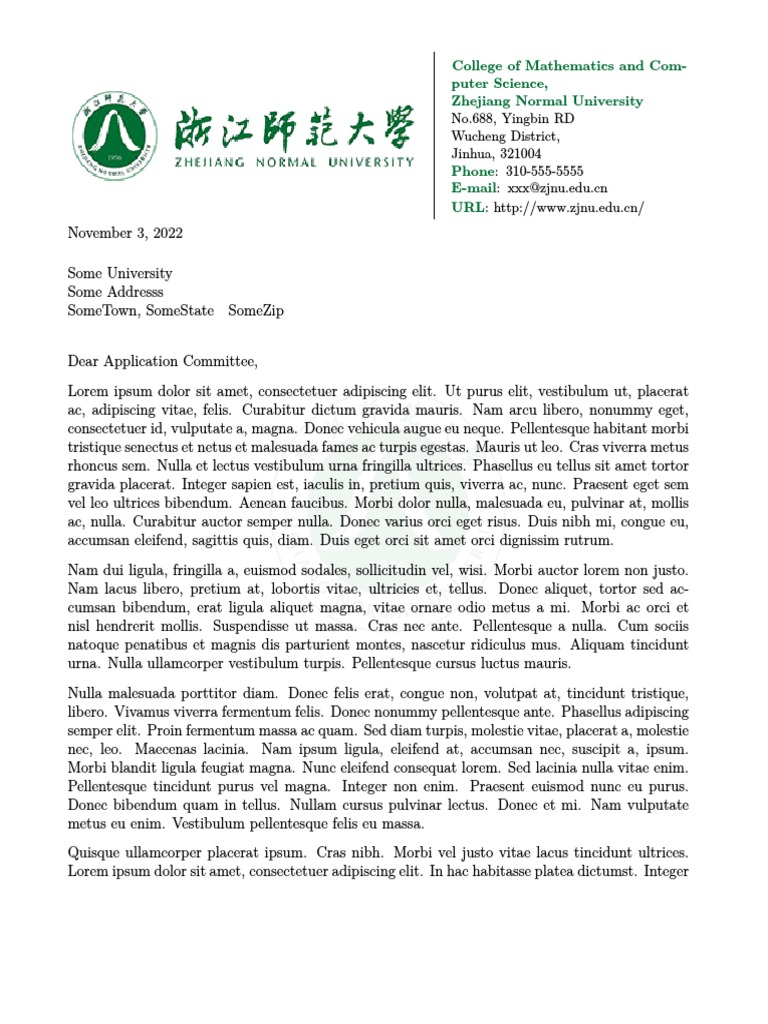 Zjnu Recommendation Letter Template | PDF