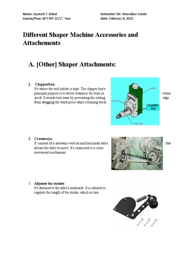 An Overview of Shaper Machine Accessories and Commonly Used Tools | PDF ...