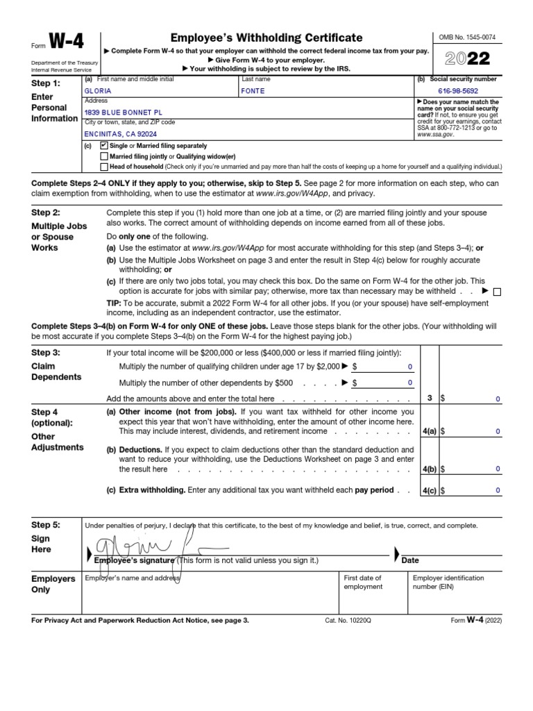 2022 Form W-4 - fw4-22 | PDF | Income Tax In The United States | Tax Refund