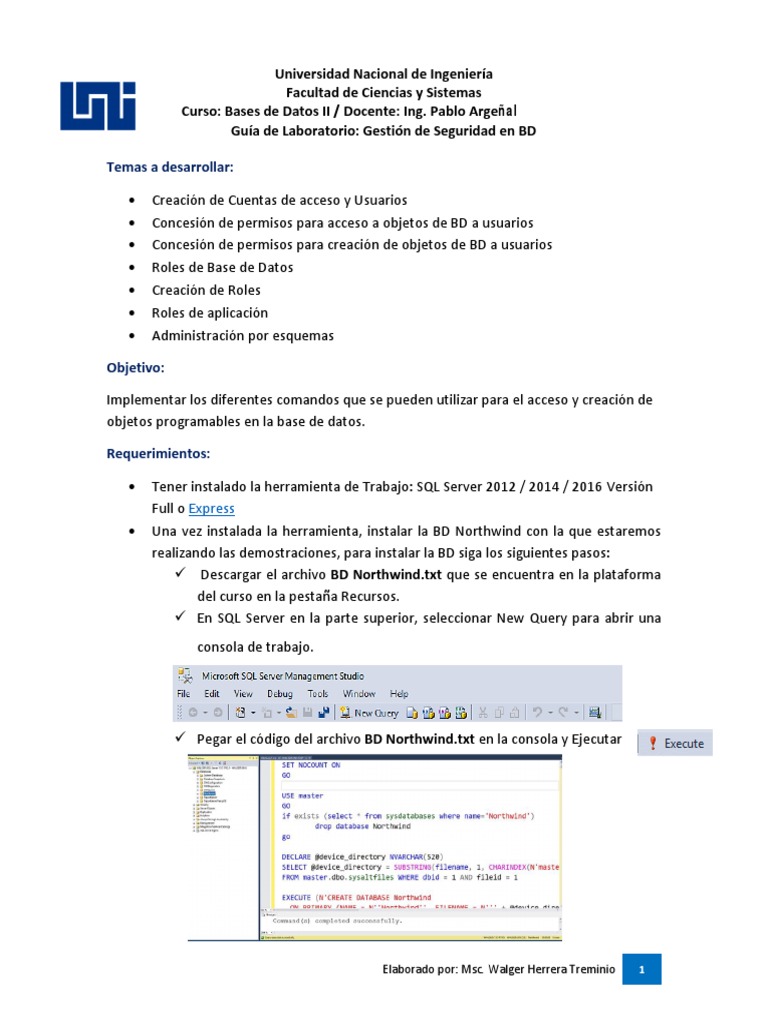 Guía de Laboratorio Seguridad de Usuarios en Base de Datos | PDF | Servidor SQL de Microsoft ...