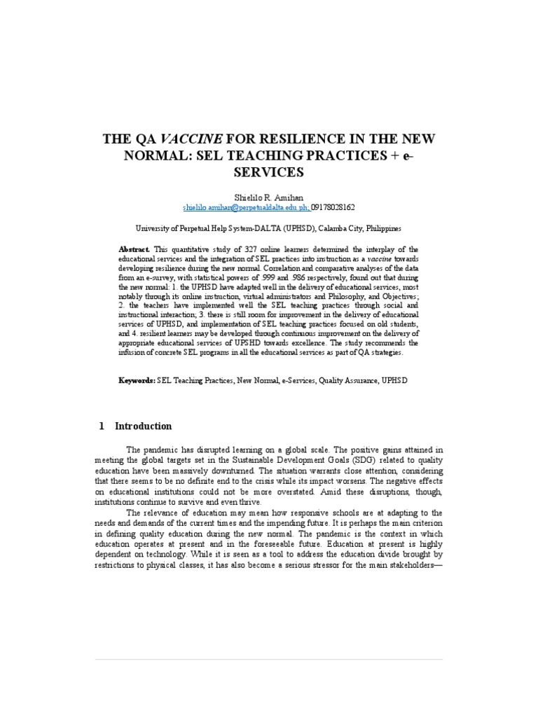 Quality Education Through SEL-Integrated Instruction and Services: A Study on the Interplay of ...