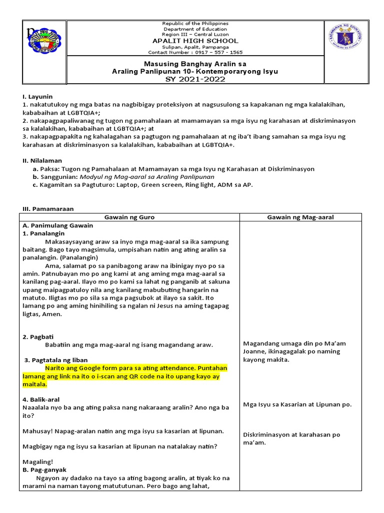 Cot 1 Detailed Lesson Plan Sex And Gender 2021 2022 Pdf