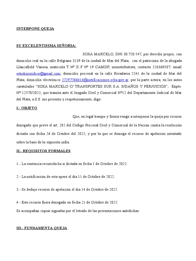 Interpone Queja | PDF