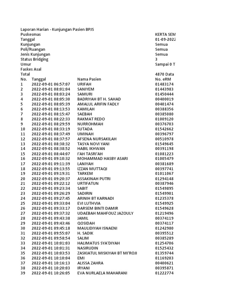 Laporan - Kunjungan Pasien BPJS | PDF
