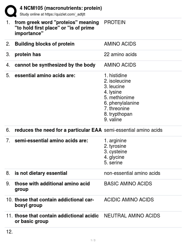 Nutrition and Diet Therapy (Protein) | PDF | Amino Acid | Proteins