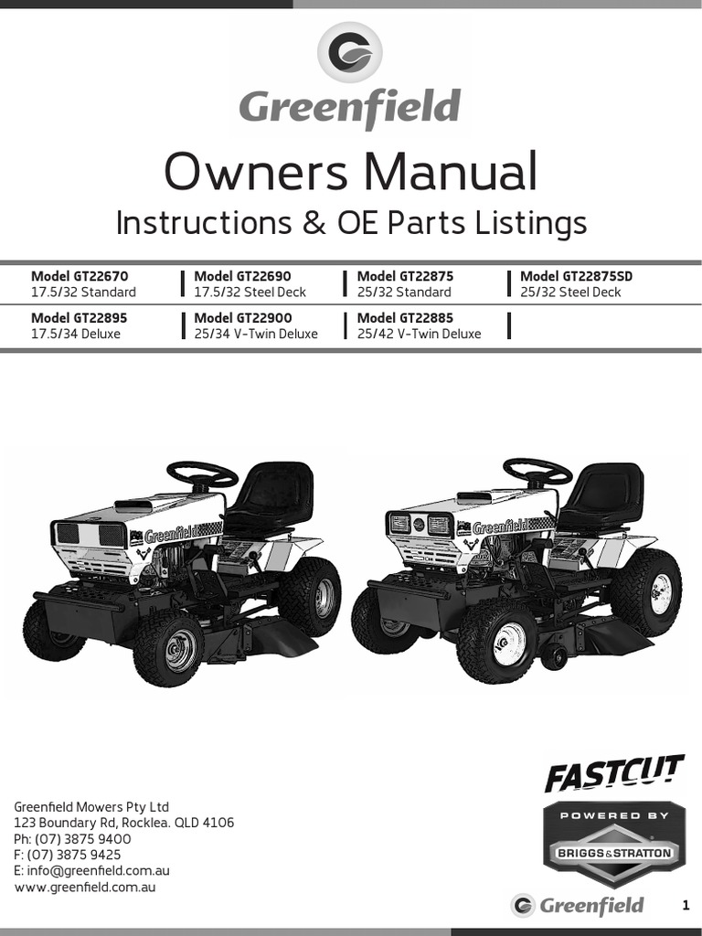 Greenfield OwnersManual FastCutTractor PDF Belt Mechanical Brake