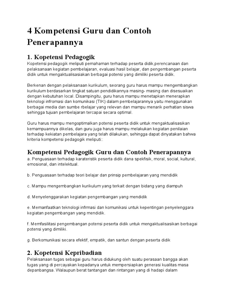 4 Kompetensi Guru Dan Contoh Penerapannya | PDF | Karier & Perkembangan