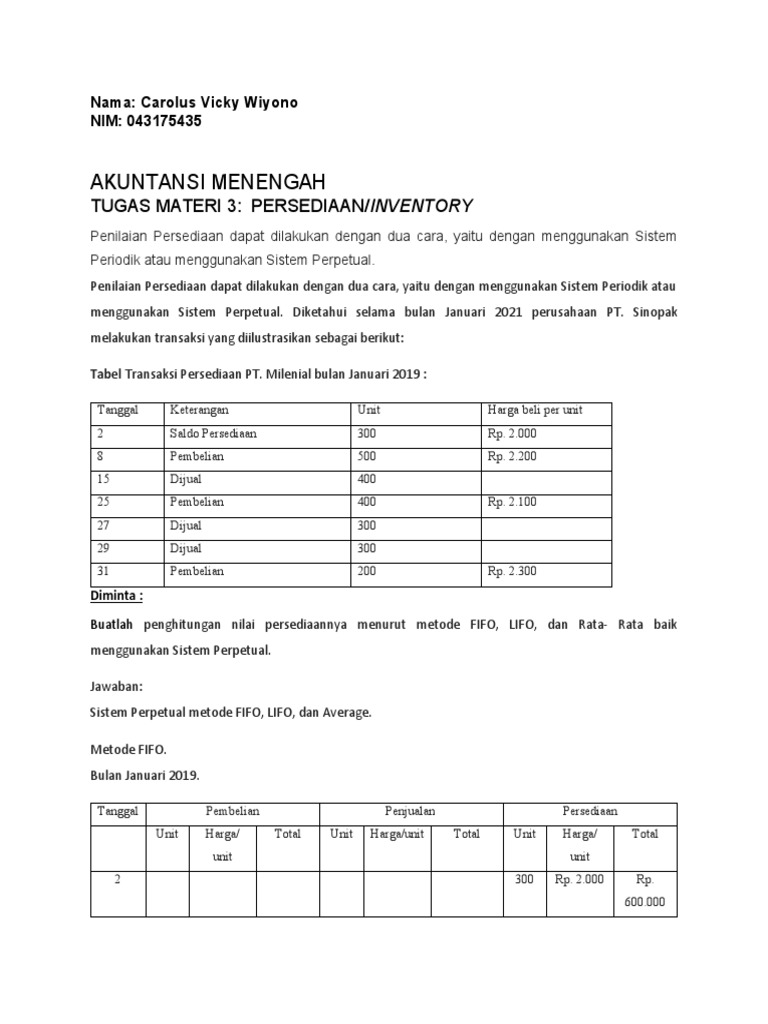 Penilaian Persediaan FIFO, LIFO, Average | PDF