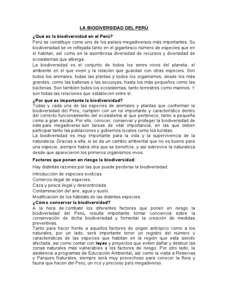 La Biodiversidad en El Perú | PDF | Biodiversidad | Ecosistema