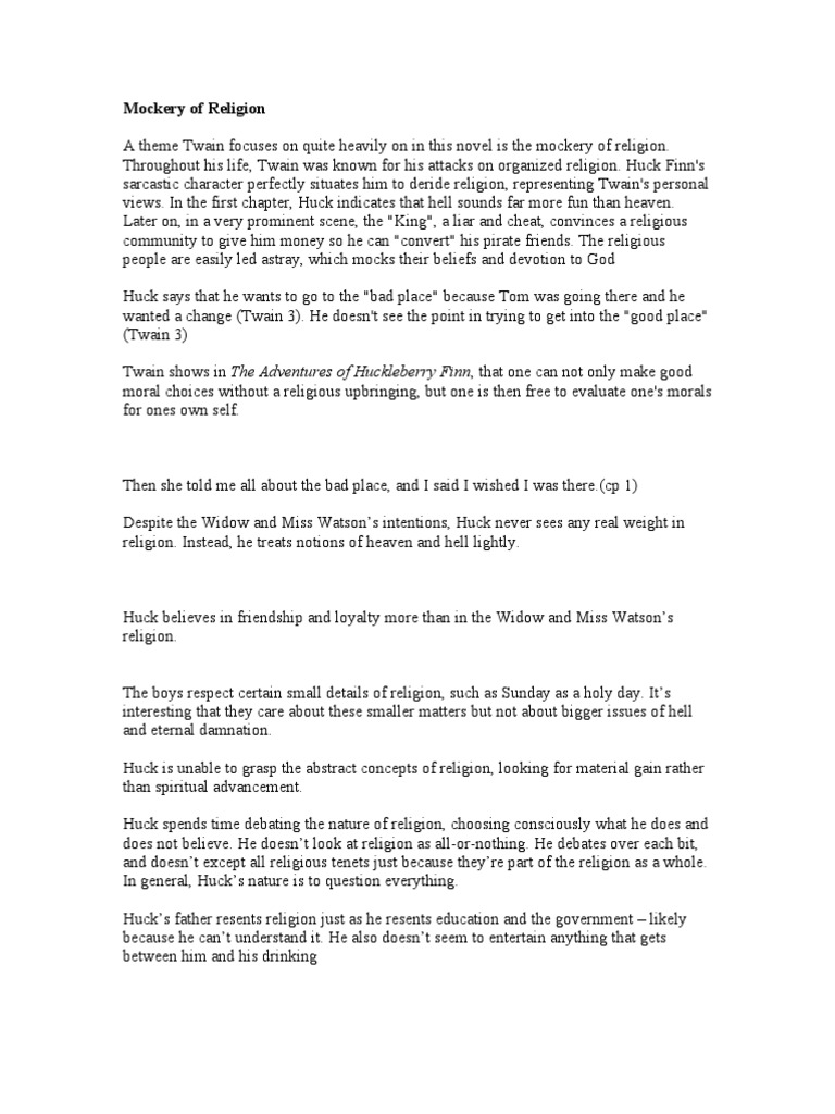Huck Finn Theme | PDF | Huckleberry Finn | Mark Twain