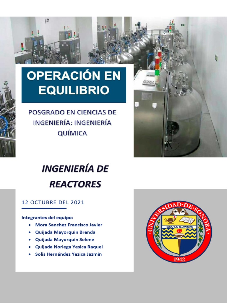 Ing - Reactores - Operación en Equilibrio | PDF | Reactor Quimico | Equilibrio químico