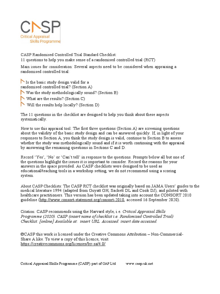 Casp Rct Checklist Pdf Fillable Form Pdf Randomized Controlled Trial Science