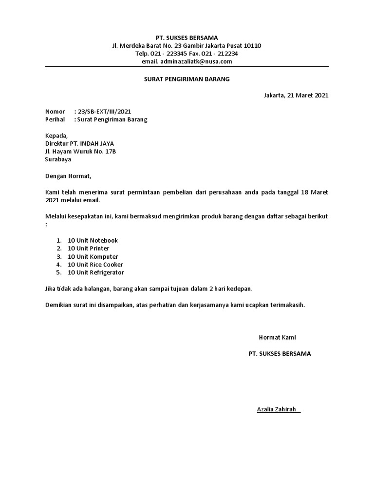 Contoh Formulir Pengiriman Barang | PDF
