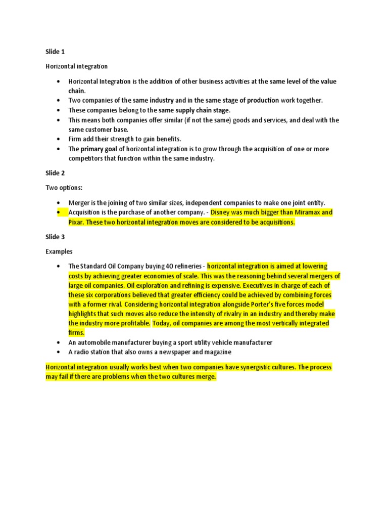 Horizontal Integration: Pros and Cons | PDF | Mergers And Acquisitions ...