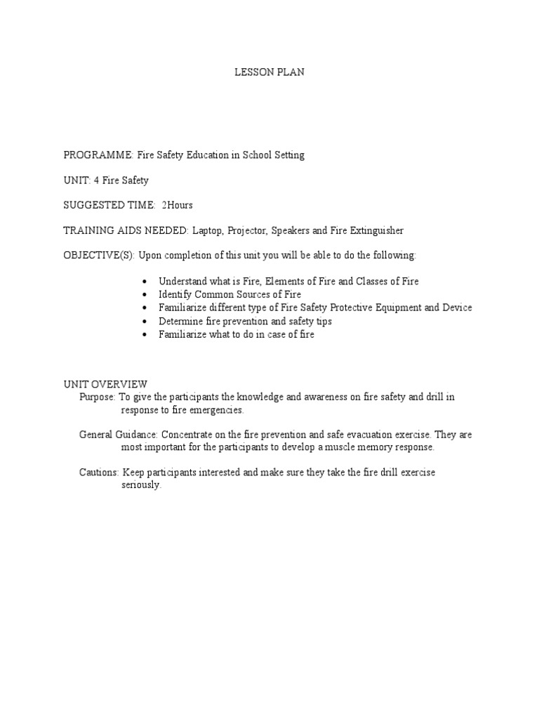 LESSON PLAN Fire Safety Education | PDF