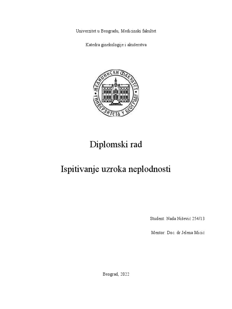 Diplomski Rad - Ispitivanje Uzroka Neplodnosti1 Nada Nišević | PDF