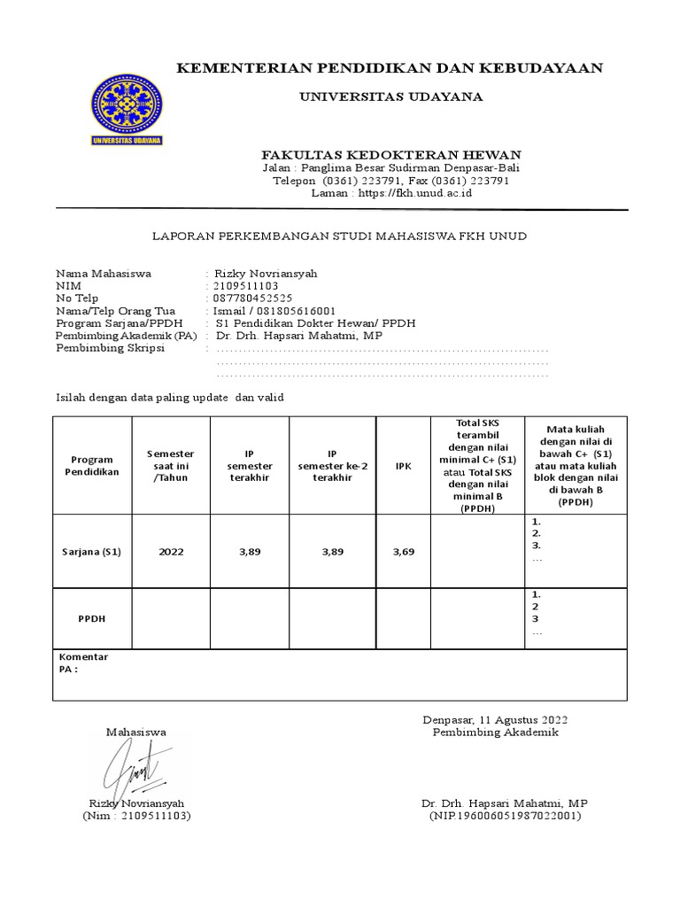 Rizky Novriansyah - Laporan Perkembangan Studi Smt2 | PDF