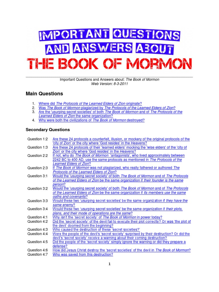 Important Questions and Answers About The Book of Mormon | PDF | Latter ...