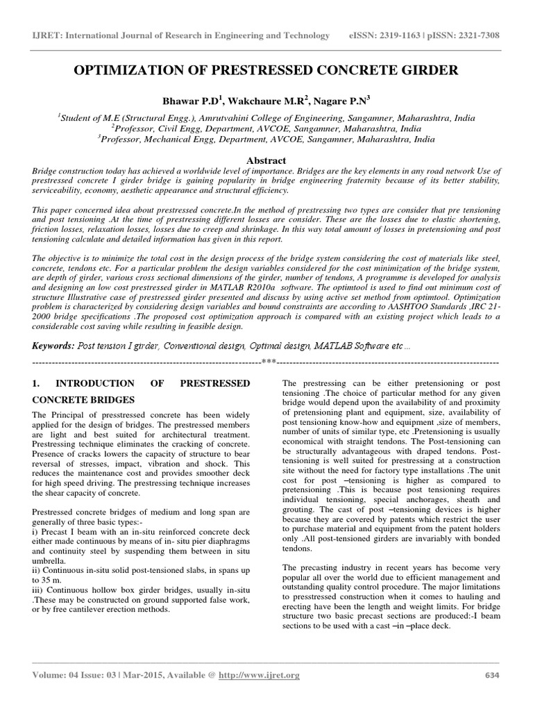 Optimization of Prestressed Concrete Gir | PDF | Prestressed Concrete | Structural Engineering