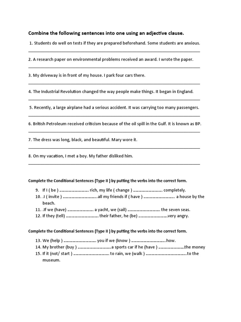 Adjective Clause + If Clause 2 and 3 Exercise | PDF