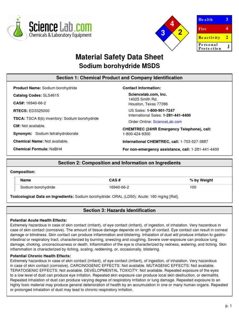 NABH4 Msds | PDF | Toxicity | Water