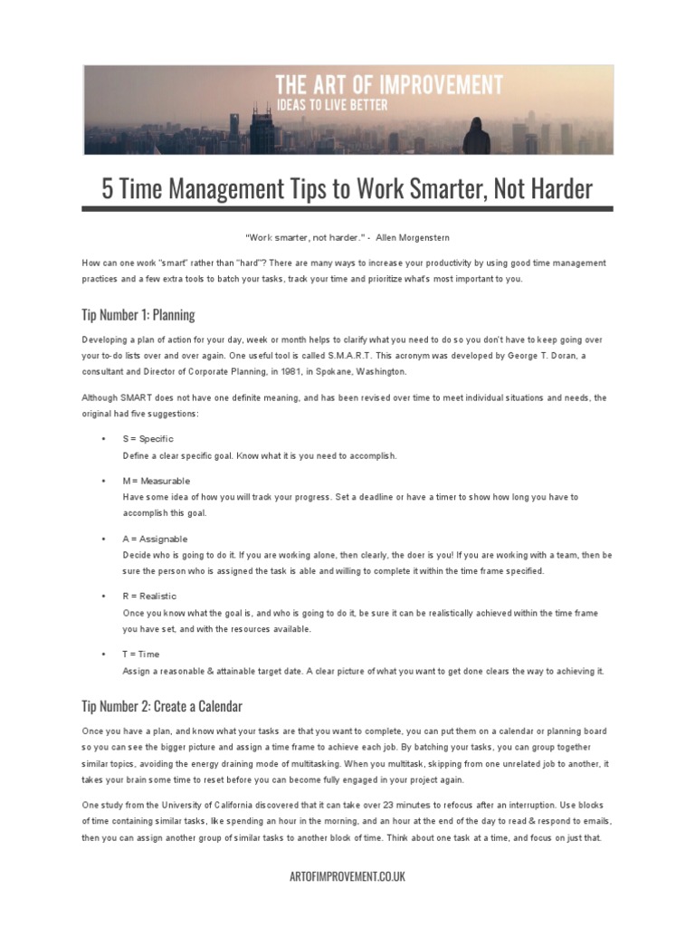 5 Time Management Tips To Work Smarter, Not Harder | Download Free PDF ...