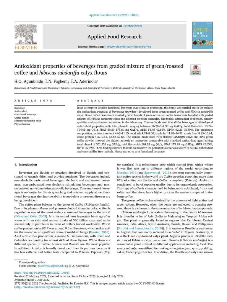 Hibiscus Sabdariffa: Applied Food Research | Download Free PDF ...
