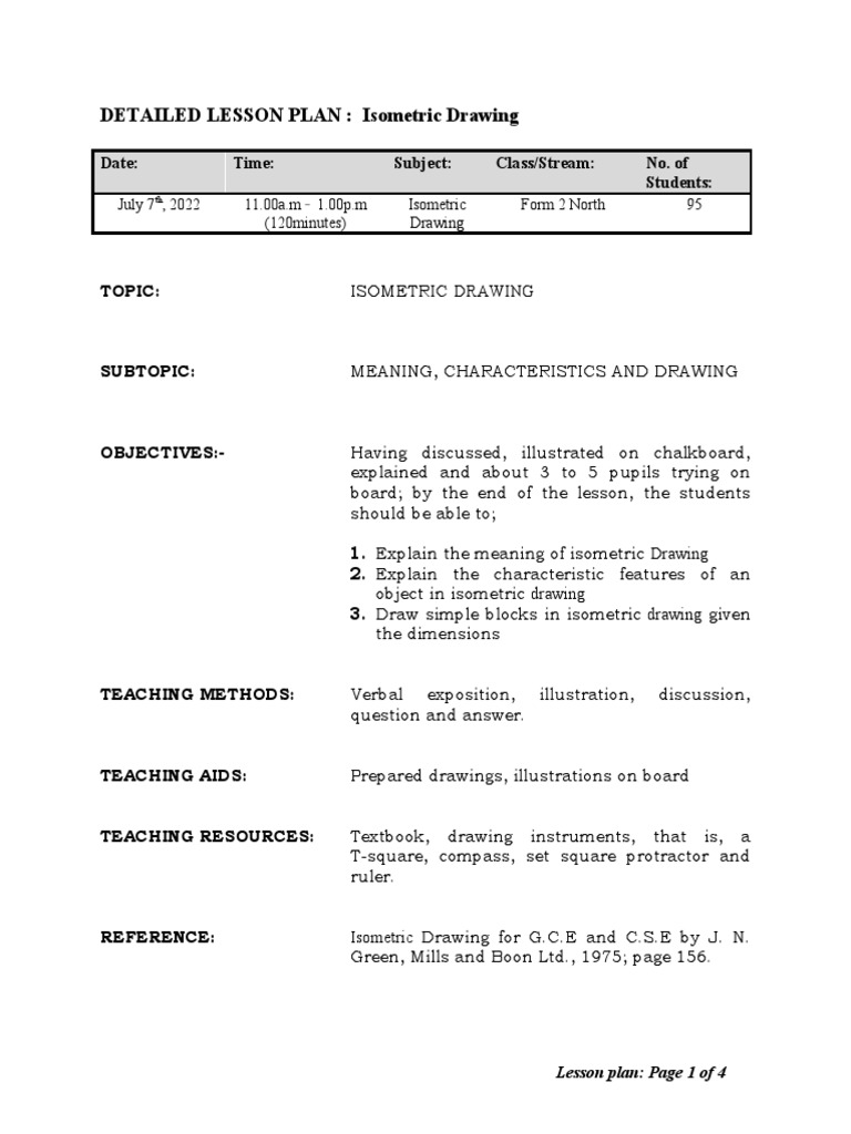 Isometric Drawing Detailed Lesson Plan | PDF