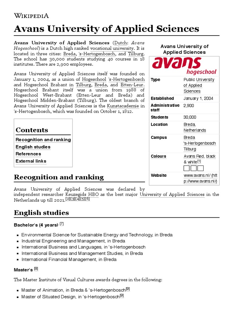 Avans University of Applied Sciences | PDF | Higher Education | Academia