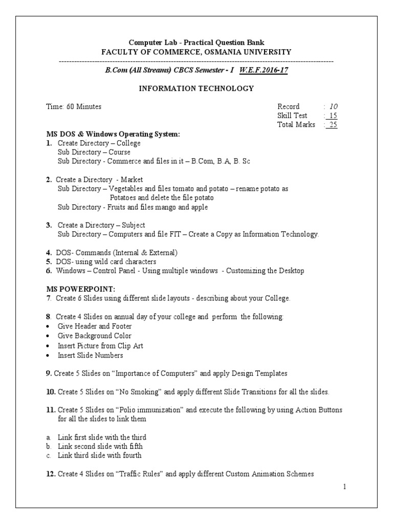 BCOM Questions Practical | PDF