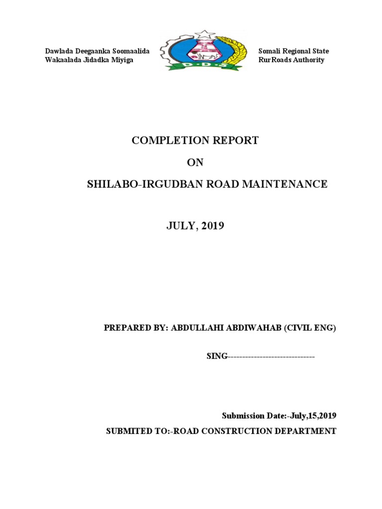 Completion Report On Jarre-Danbal Road Maintenance | PDF | Road | Transport