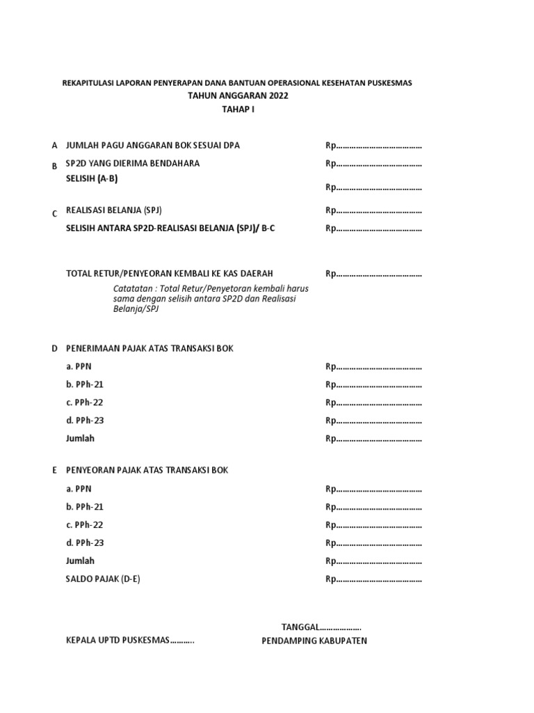 Lembar Verifikasi SPJ BOK Puskesmas | PDF