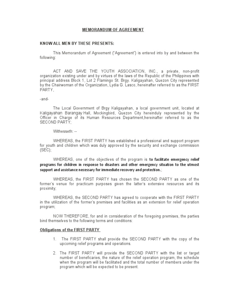 Memorandum of Agreement | PDF | Government | Justice