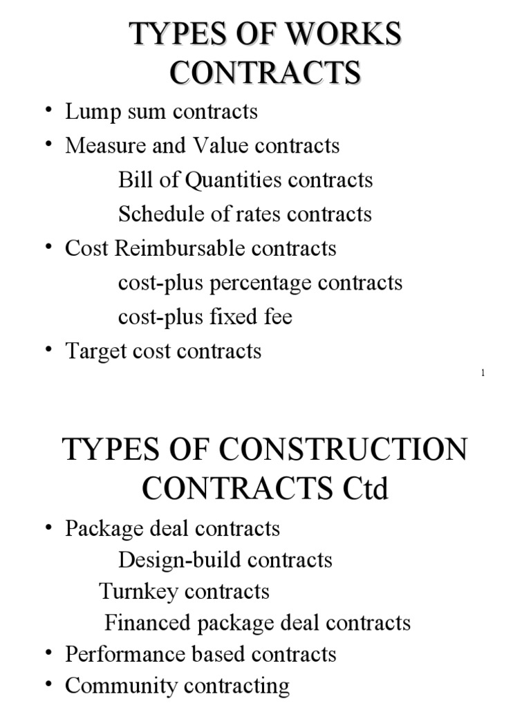 TYPES OF CONSTRUCTION CONTRACTS Class Presentation | PDF