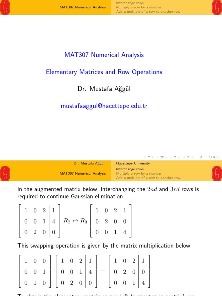 Elementary Matrices and Row Operations | PDF | Matrix (Mathematics) | Multiplication