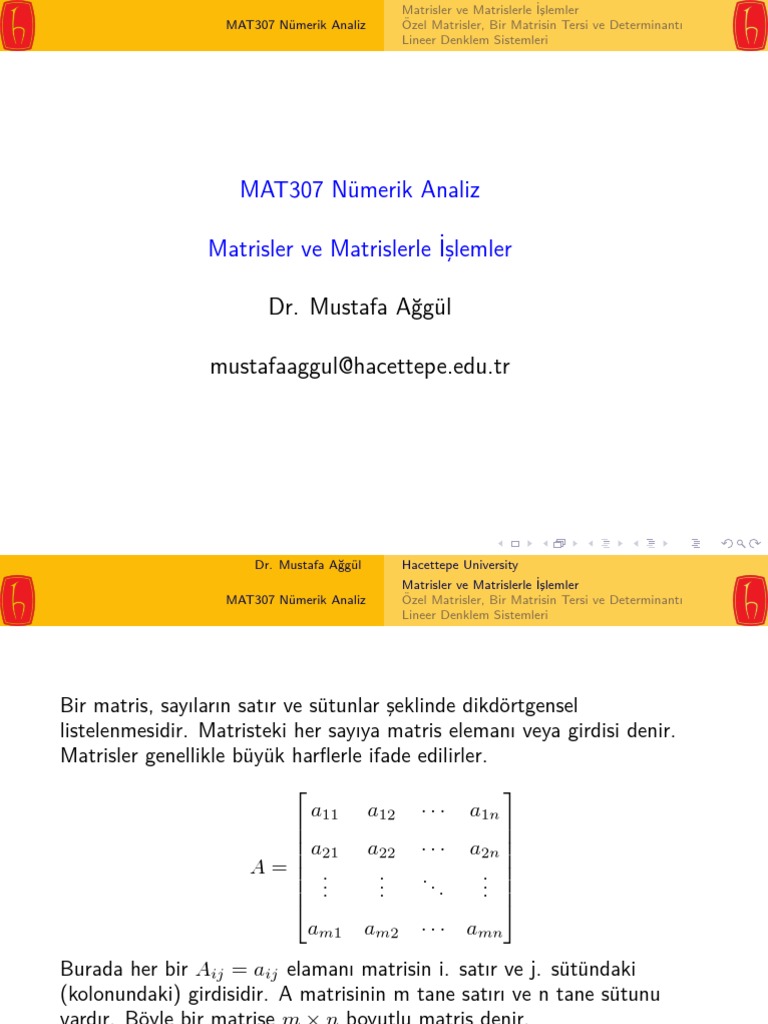 Matrisler Ve Matrislerle İşlemler | PDF