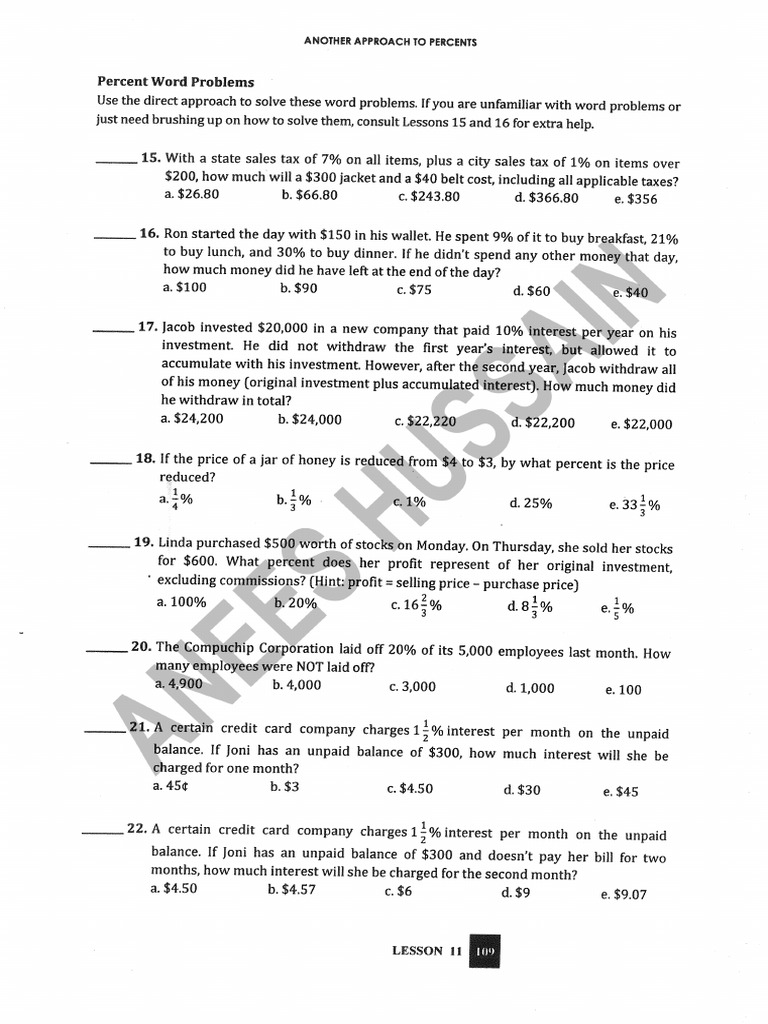 Percentages Word Problems 2 | PDF