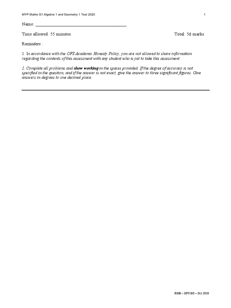 MYP Practice Paper | PDF