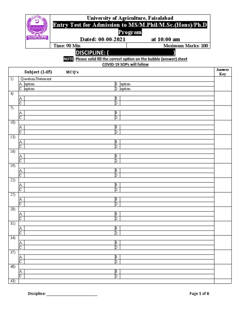 MCQs Template GAT GRE | PDF | Qualifications | Vocational Education
