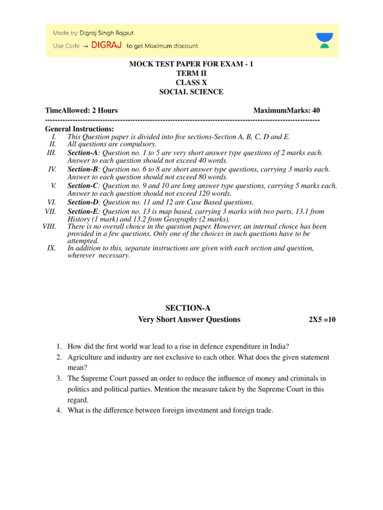 Mock Test Paper For Exam - 1 1652239094278 | PDF